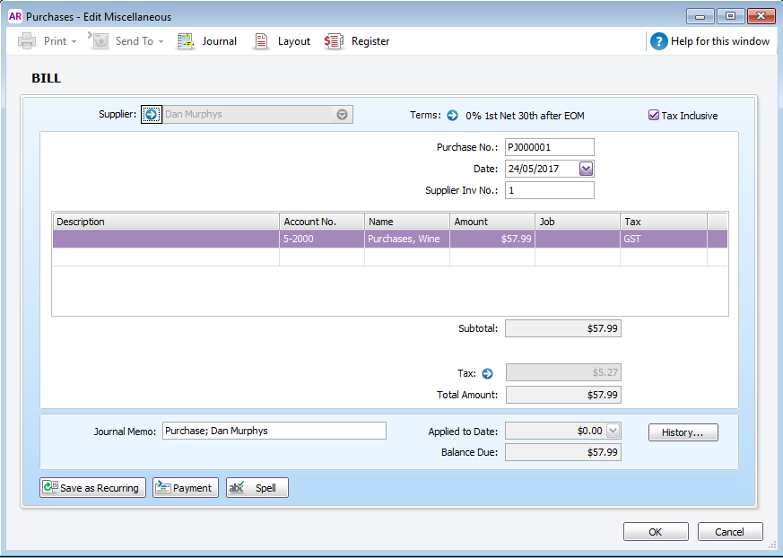 View Transferred Supplier Invoice Data In MYOB